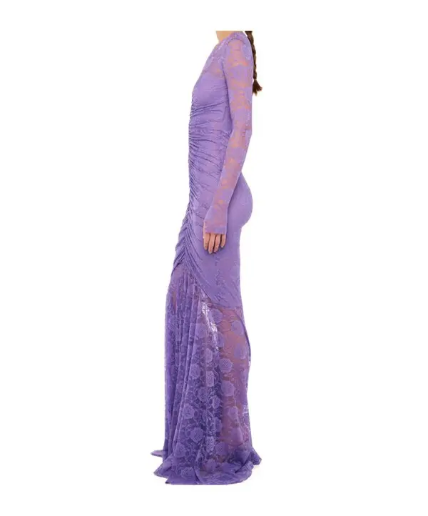 Norma Kamali V Neck Shirred Front Fishtail Gown