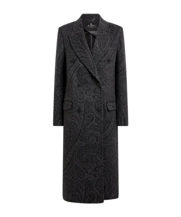 Etro Double-breasted Wool Jacquard Coat With Paisley Motif - Grey
