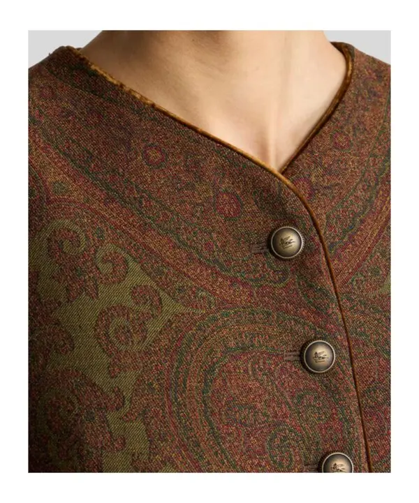 Etro Sleeveless Vest With Paisley Pattern And Metal Buttons - Green