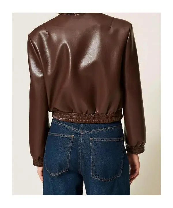 TWINSET Faux Leather Bomber Jacket With Pockets