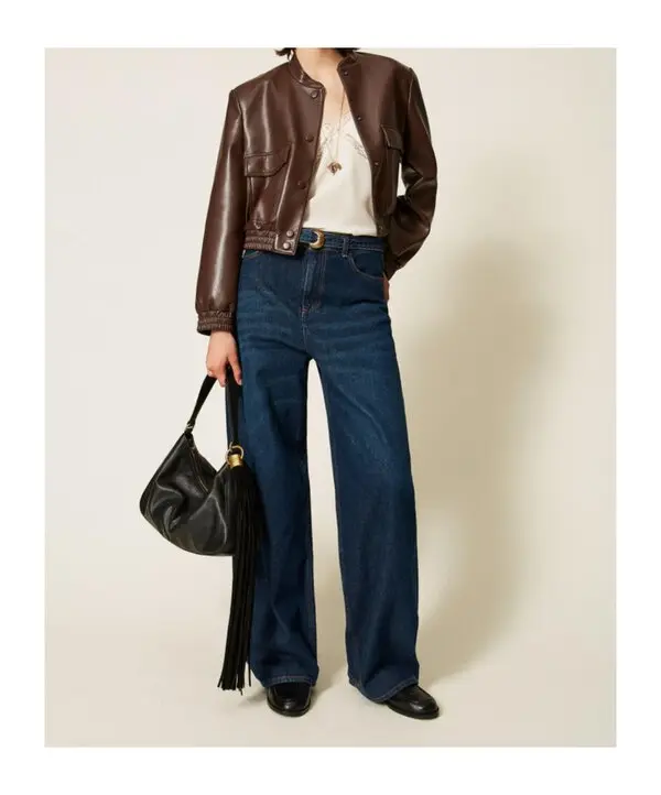 TWINSET Faux Leather Bomber Jacket With Pockets
