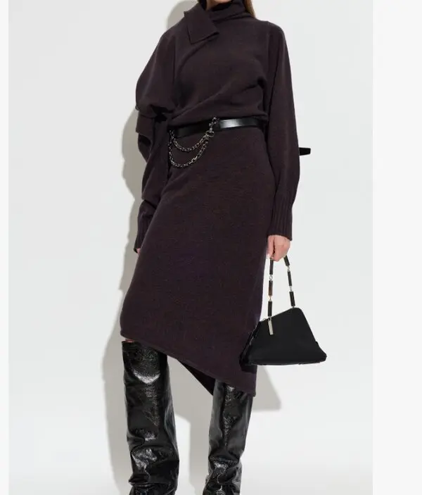Attico Asymmetrical High Neck Long Sleeve Draped Dress