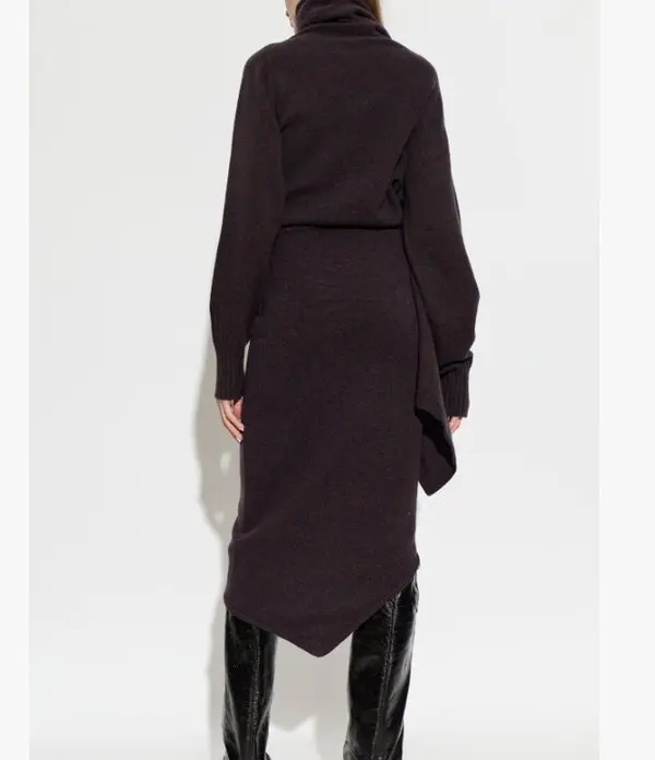 Attico Asymmetrical High Neck Long Sleeve Draped Dress
