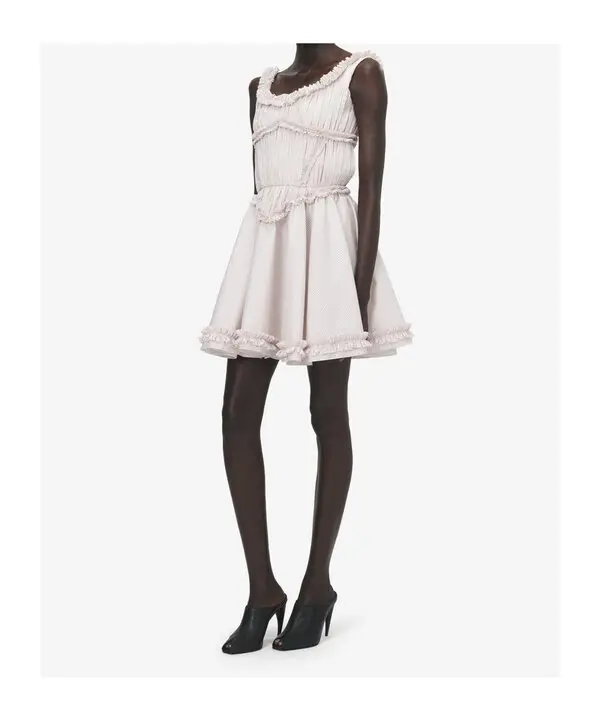 Alexander McQueen Pleated Ruffle Pinstripe Mini Dress - Ivory/pink