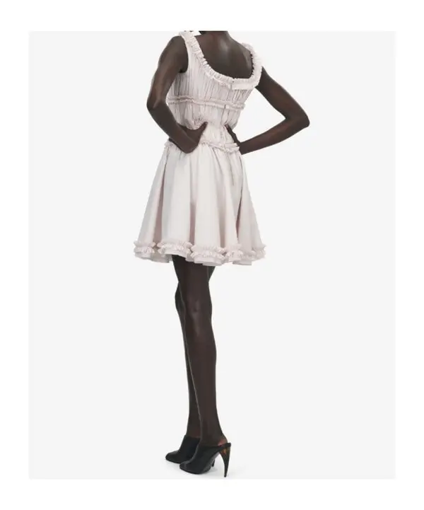 Alexander McQueen Pleated Ruffle Pinstripe Mini Dress - Ivory/pink