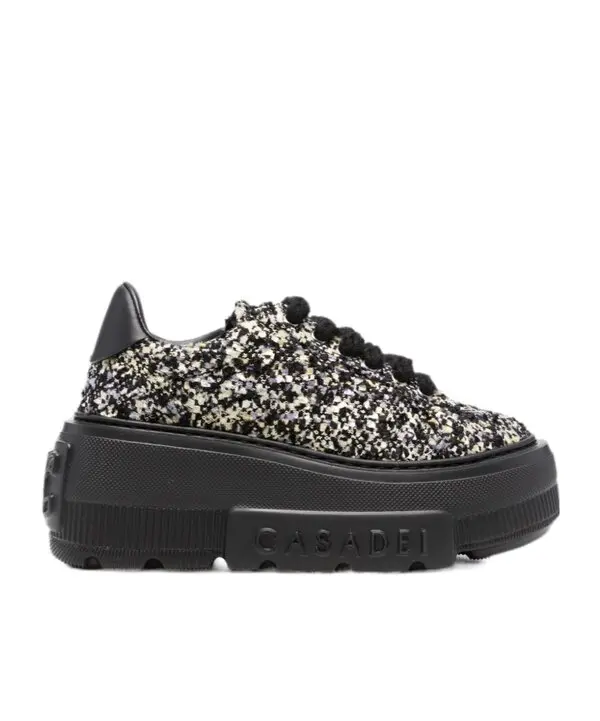 Casadei Bouclé-knit Platform Sneakers - Black