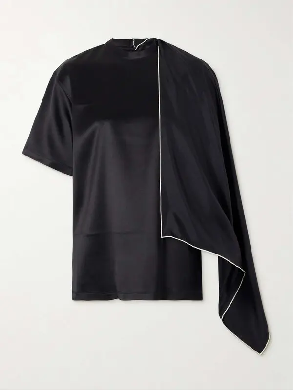 Phoebe Philo Asymmetrical Silk-blend Satin Blouse - Black