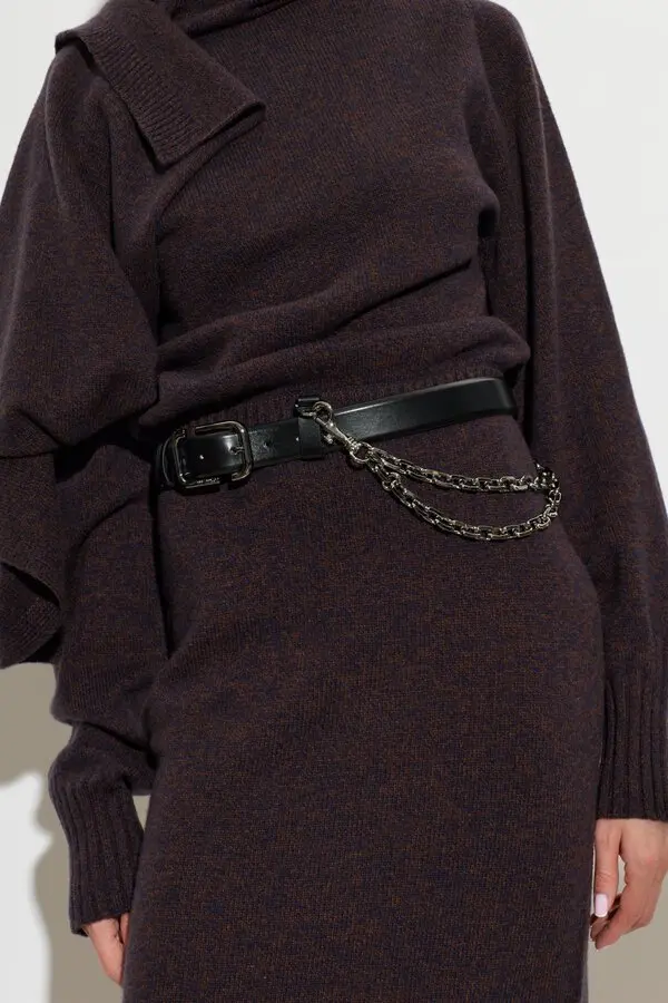 Attico Leather Belt With Chain Detail