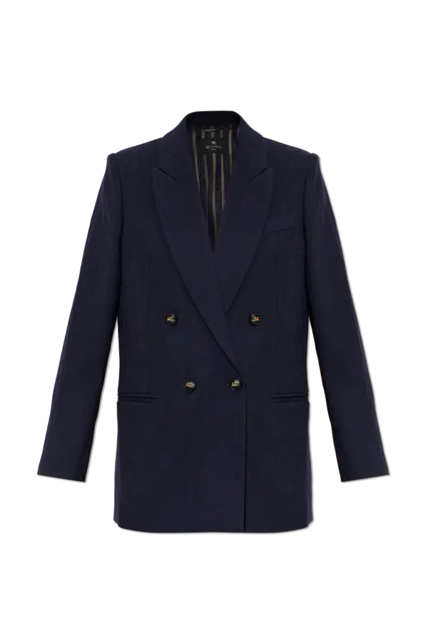 Etro Double-breasted Wool Blazer - Navy Blue