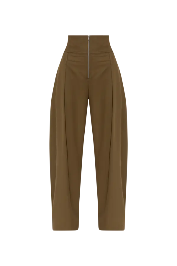 FERRAGAMO High-waisted Wool Trousers - Green