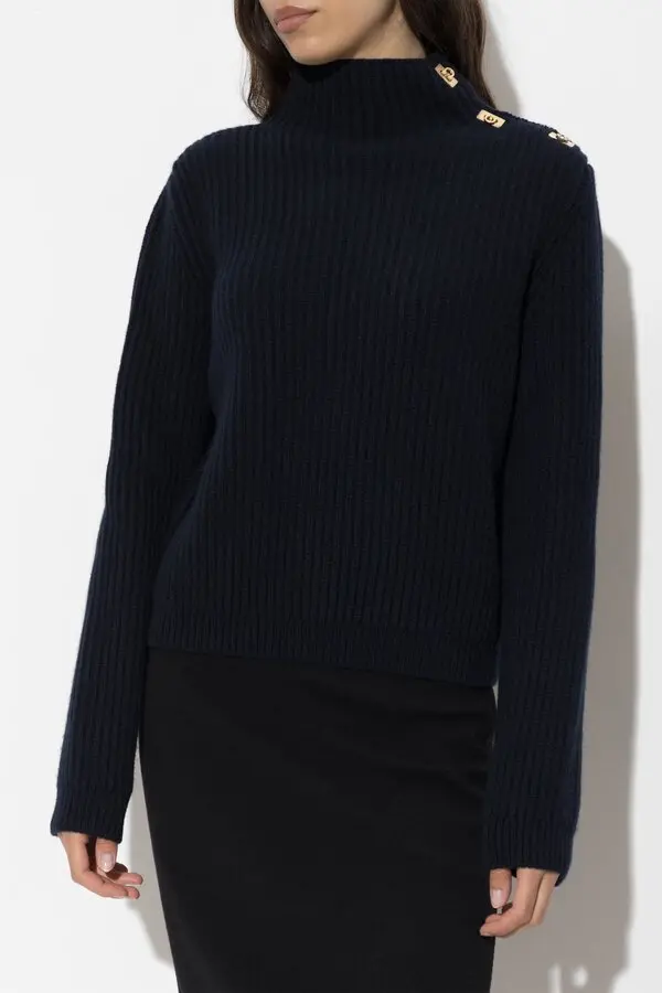FERRAGAMO Turtleneck Sweater With Decorative Shoulder Clasp