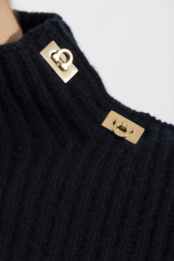 FERRAGAMO Turtleneck Sweater With Decorative Shoulder Clasp