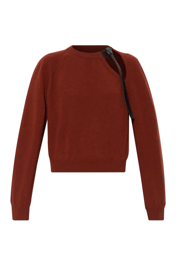 FERRAGAMO Sweater With A Leather Applique At The Neckline - Red