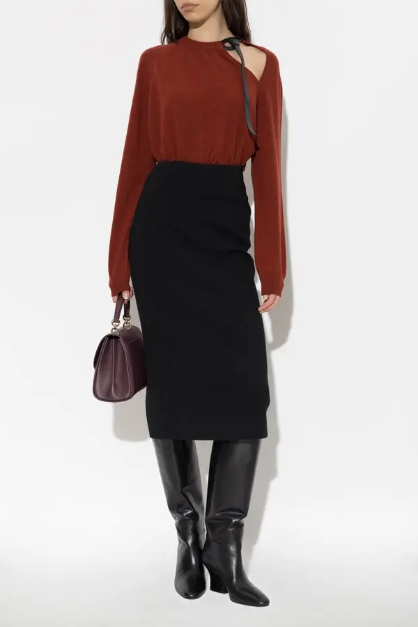 FERRAGAMO Asymmetrical Neckline Sweater With Leather Appliqu