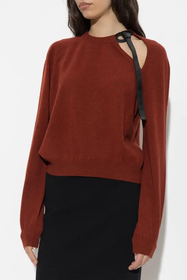 FERRAGAMO Asymmetrical Neckline Sweater With Leather Appliqu