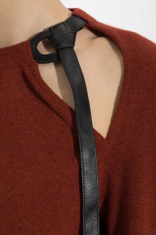 FERRAGAMO Asymmetrical Neckline Sweater With Leather Appliqu