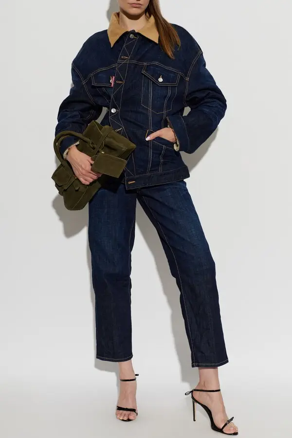 Dsquared2 Insulated Denim Jacket With Asymmetrical Placket