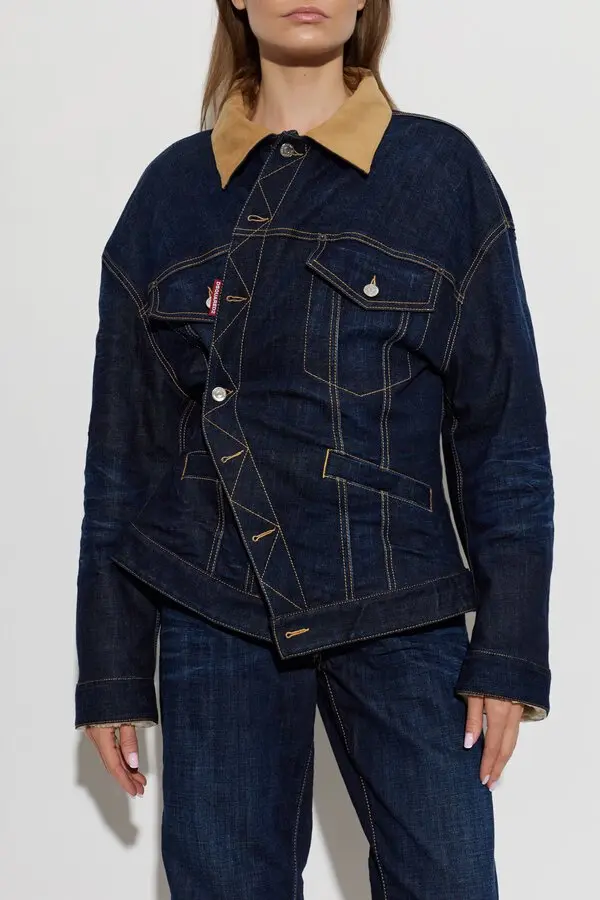 Dsquared2 Insulated Denim Jacket With Asymmetrical Placket