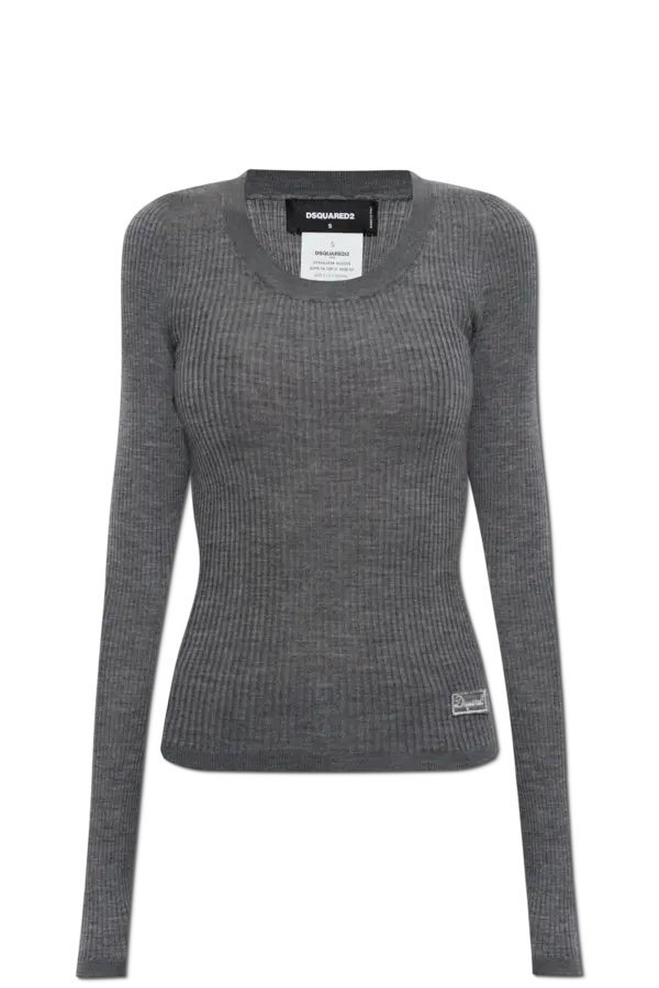 Dsquared2 Ribbed Wool Fitted Crew Neck Long Sleeve Top - Grey