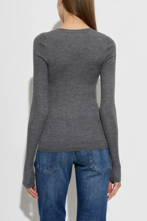 Dsquared2 Ribbed Wool Fitted Crew Neck Long Sleeve Top
