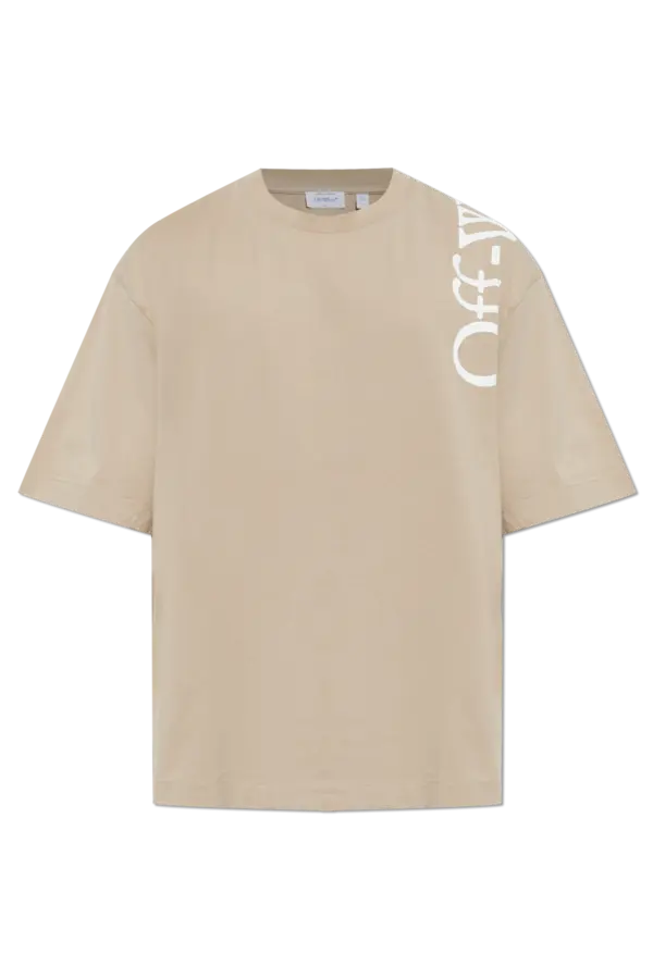 Off-White T-shirt With Printed Logo - Beige