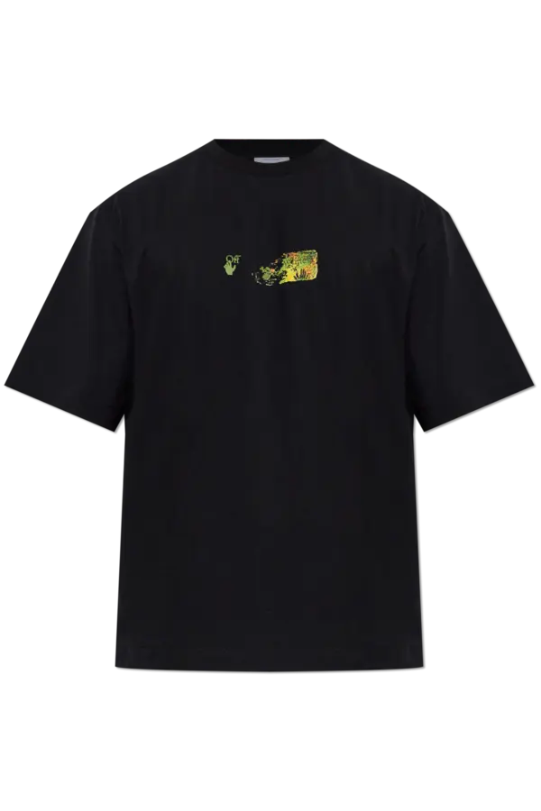 Off-White T-shirt With Printed Logo - Black
