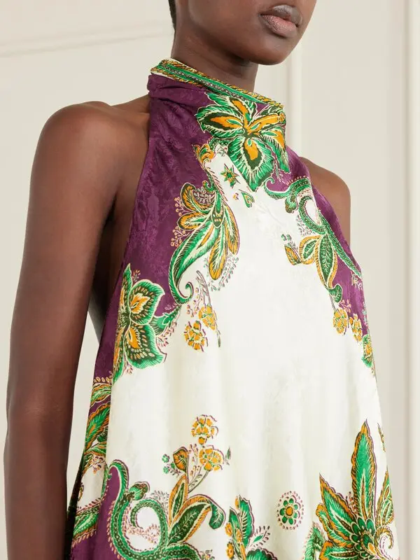 ALEMAIS Ruthie Floral-print Satin-jacquard Halterneck Top - Purple