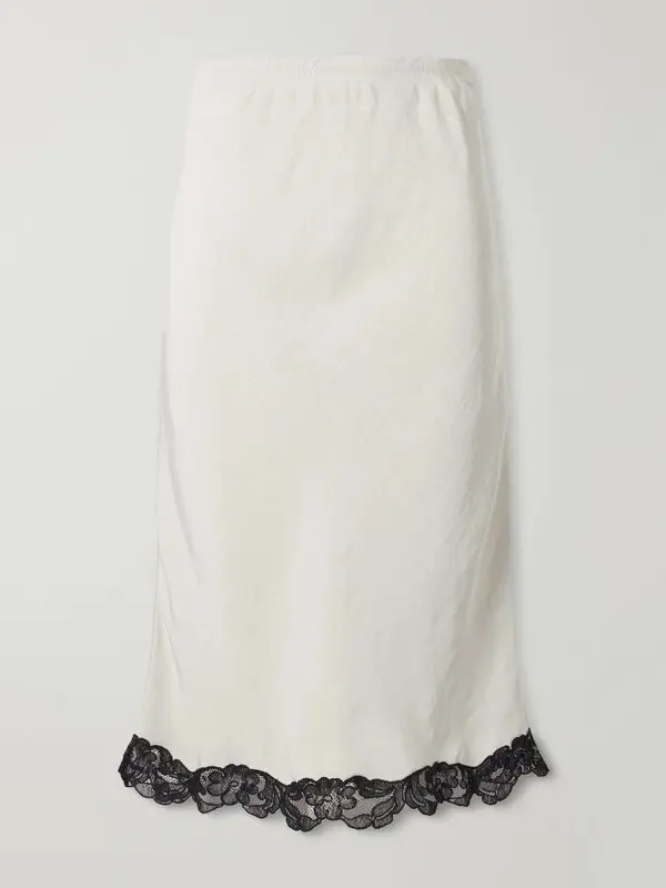 Maria Mcmanus Lace-trimmed Satin Midi Skirt - Cream
