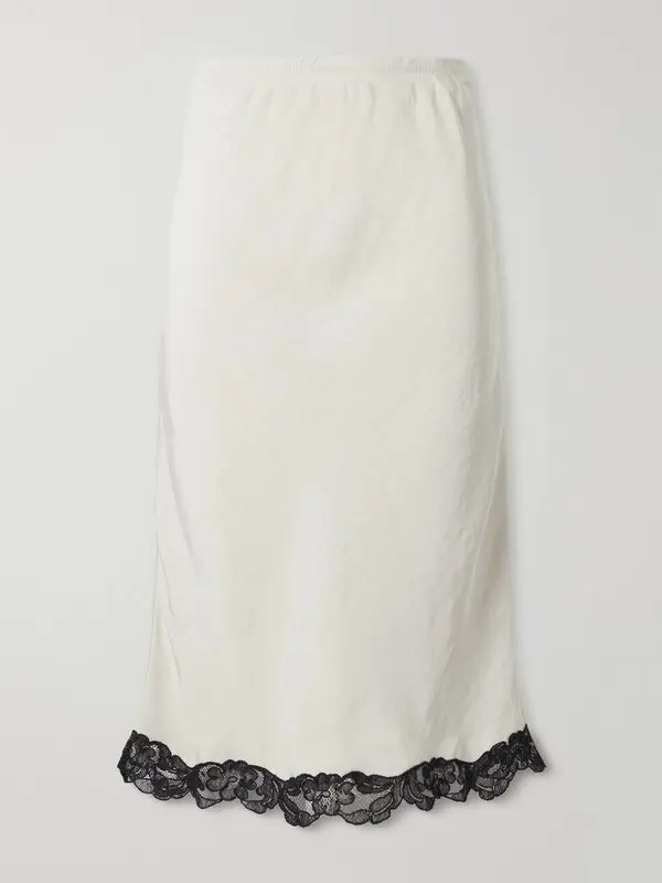 Maria Mcmanus Lace-trimmed Satin Midi Skirt - Neutrals