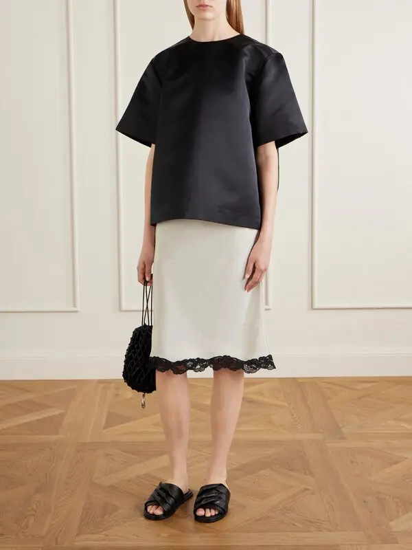 Maria Mcmanus Lace-trimmed Satin Midi Skirt - Neutrals