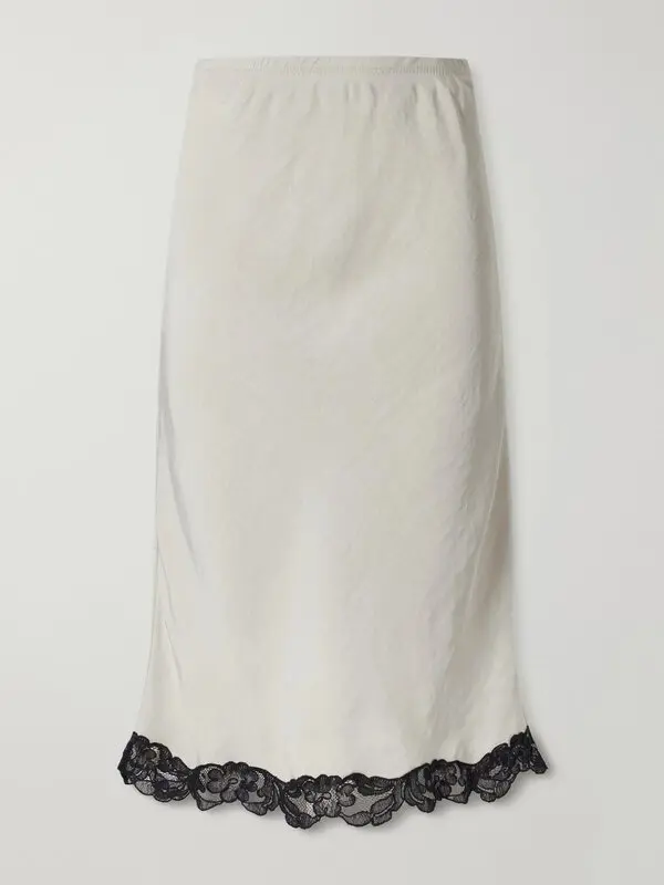 Maria Mcmanus Lace-trimmed Satin Midi Skirt - Neutrals