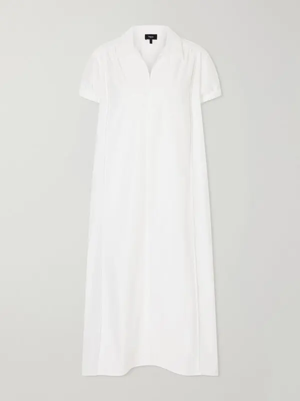 Theory Gathered Cotton-blend Poplin Midi Dress - White