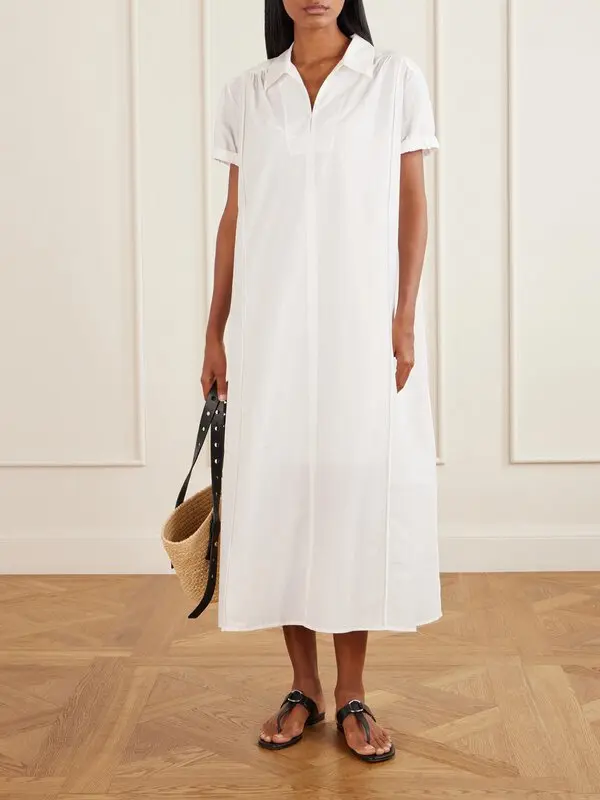 Theory Gathered Cotton-blend Poplin Midi Shirt Dress