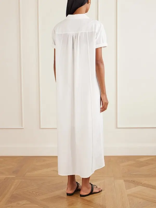 Theory Gathered Cotton-blend Poplin Midi Shirt Dress