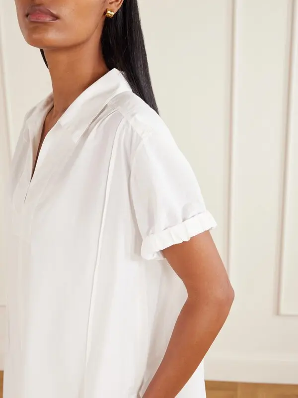 Theory Gathered Cotton-blend Poplin Midi Shirt Dress