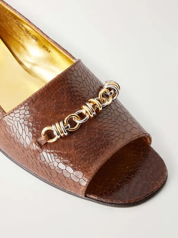 Tory Burch Chain-detail Croc-effect Leather Loafers
