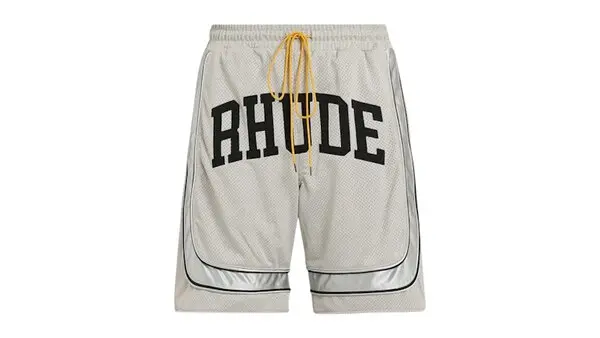 Rhude Baggy Mesh Collegiate Logo Shorts - Grey/silver