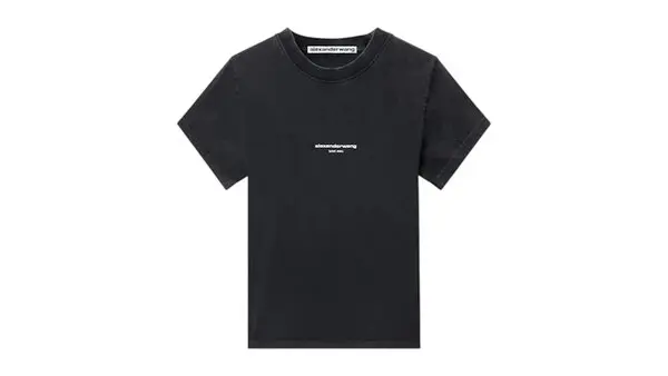 Alexander Wang Shrunken Short Sleeve Logo Print Tee Shirt - Washed Black
