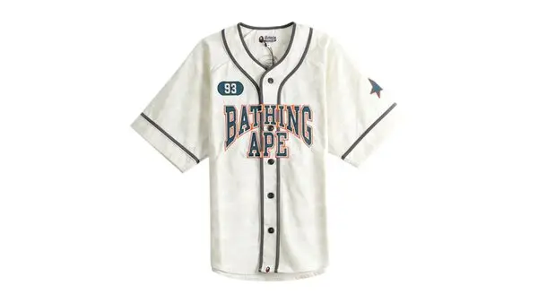 A BATHING APE Solid Camo Logo Baseball Short Sleeve Shirt - Ivory