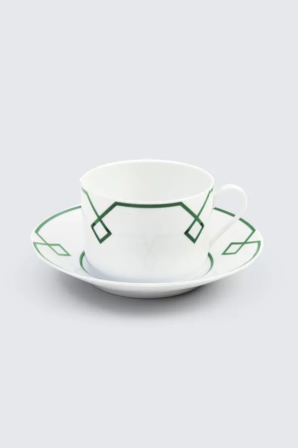 EMILIA WICKSTEAD Naples Tea Cup And Saucer With Green Border - Geometric