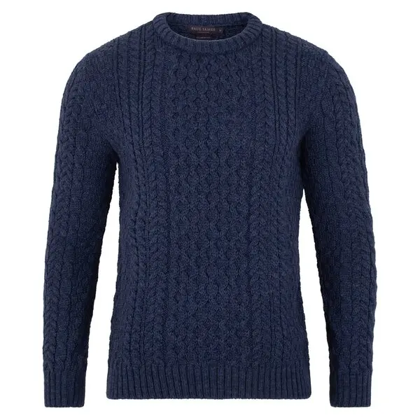 PAUL JAMES KNITWEAR Fisherman's British Wool Johnson Cable Jumper Denim - Blue
