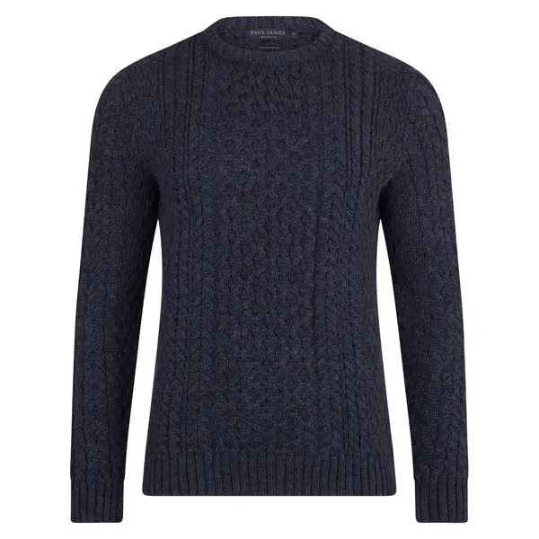 PAUL JAMES KNITWEAR Fisherman's British Wool Johnson Cable Jumper Charcoal - Grey
