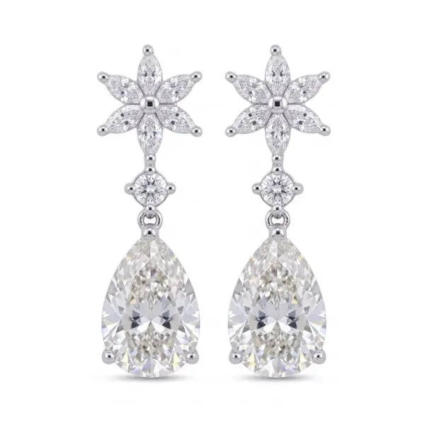 LATELITA White / Silver Sunflower Moissanite Drop Earrings Silver - White/silver