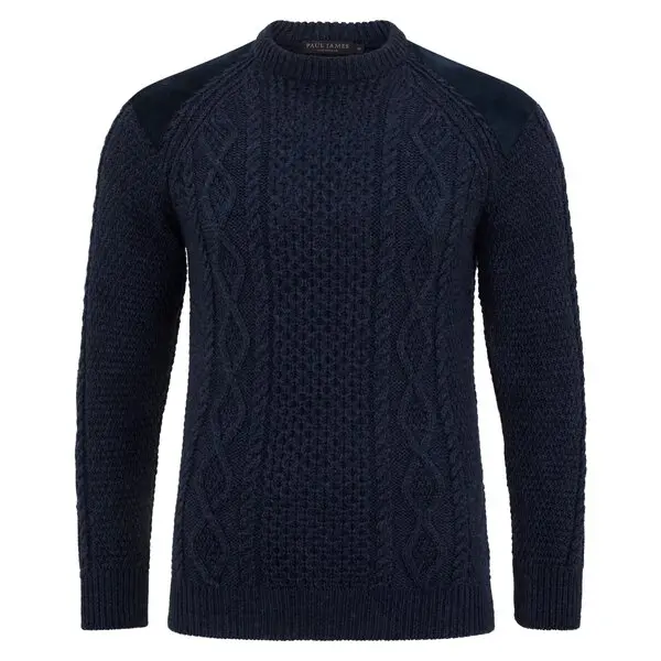 PAUL JAMES KNITWEAR Chunky Merino Wool Archiee Shooting Jumper Melange - Blue