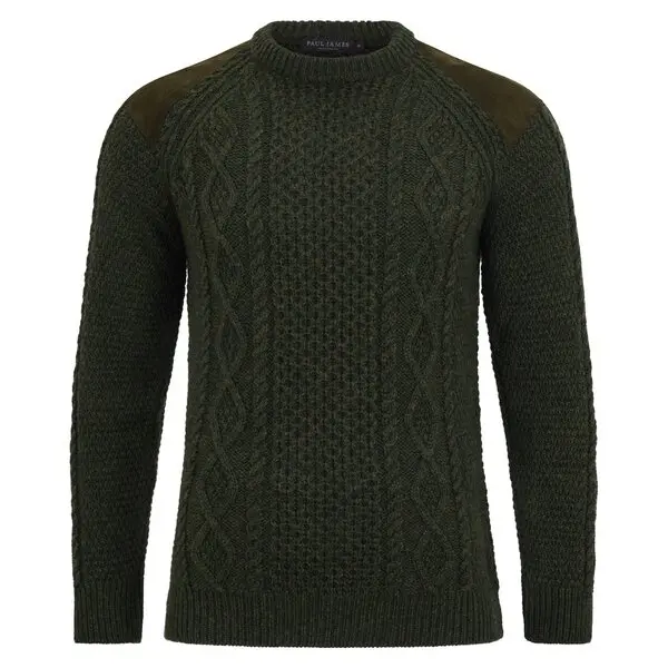 PAUL JAMES KNITWEAR Chunky Merino Wool Archiee Shooting Jumper Melange - Green