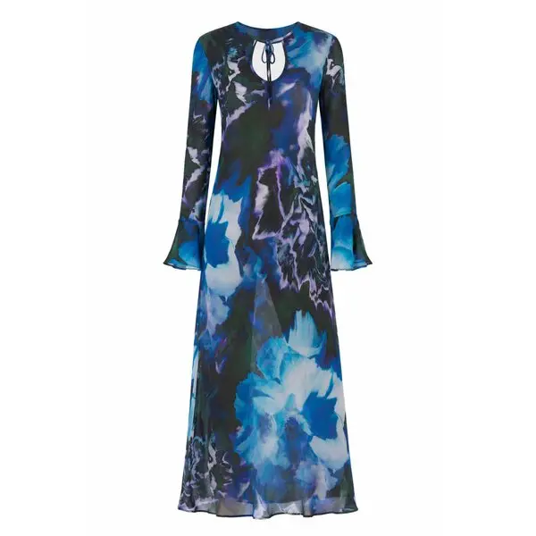 Carmen Says Urania Flower Print Maxi Dress With Flared Sleeves - Blue