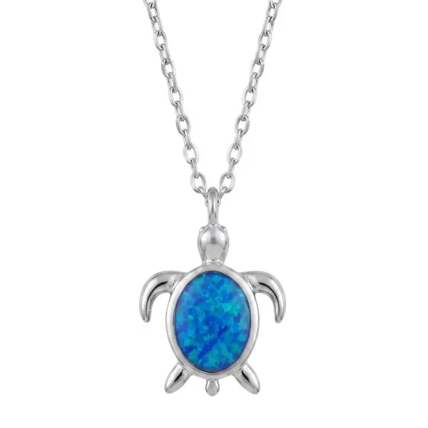 LATELITA Blue / Silver Sea Turtle Blue Opal Pendant Necklace Silver - Blue/silver