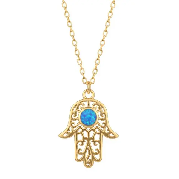 LATELITA Blue / Gold Hamsa Hand Filigree Blue Opal Pendant Necklace Gold - Blue/gold