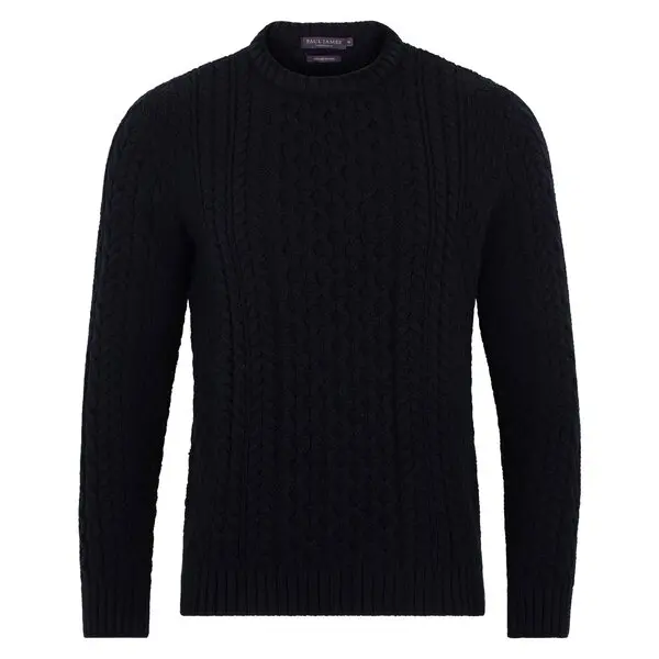PAUL JAMES KNITWEAR Fisherman's British Wool Johnson Cable Jumper - Black