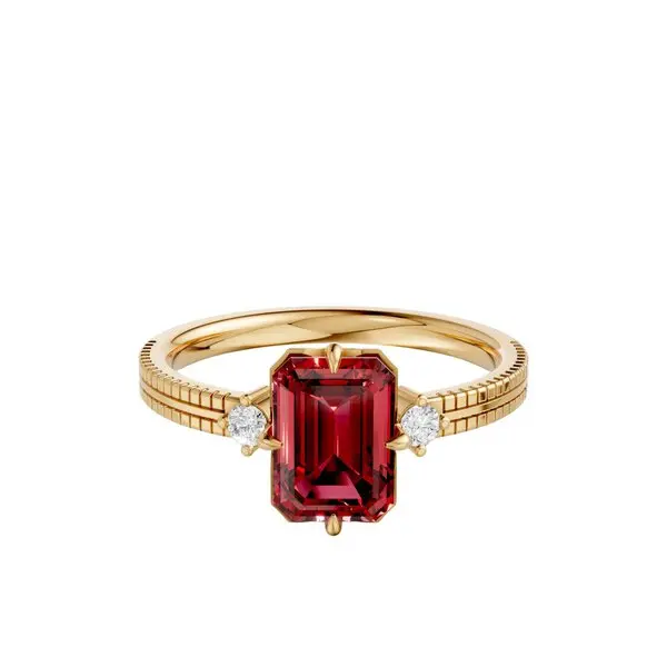 AYA FINE JEWELRY Emerald Cut Ruby Solitaire Ring In Solid 14k Gold In 1.59 Cwt - Yellow
